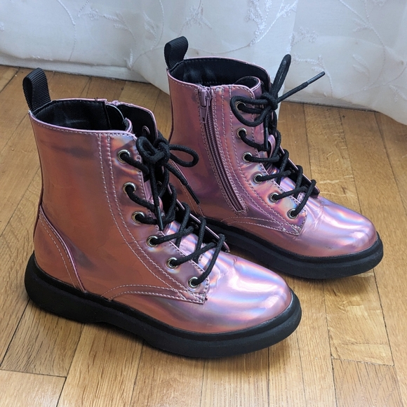 Report | Shoes | Report Girls Iridescent Pink Combat Boots Black Sole ...